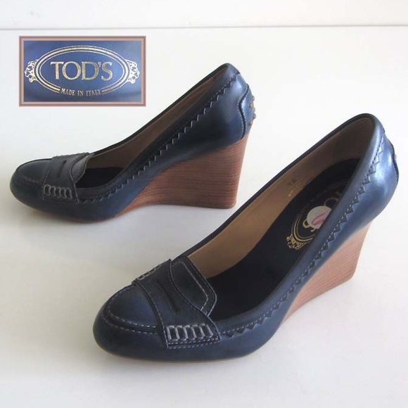 Tod's | Shoes | Tods Powder Blue Penny Wedge Loafer Pumps 6 Us 36 ...